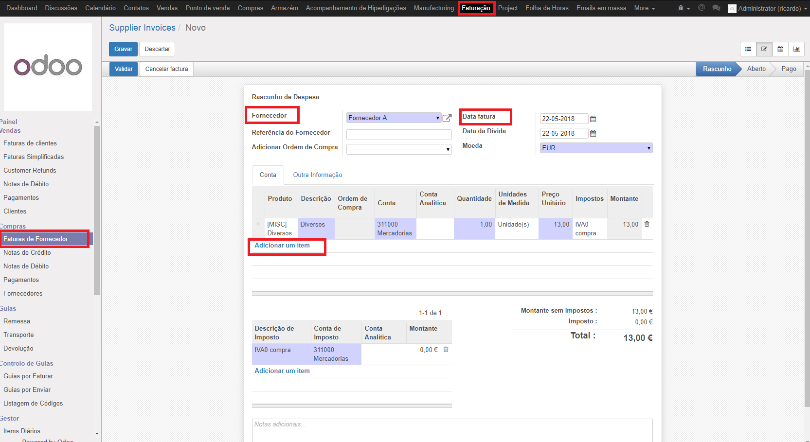 ThinkOpen Solutions - Como emitir Faturas de Fornecedores?